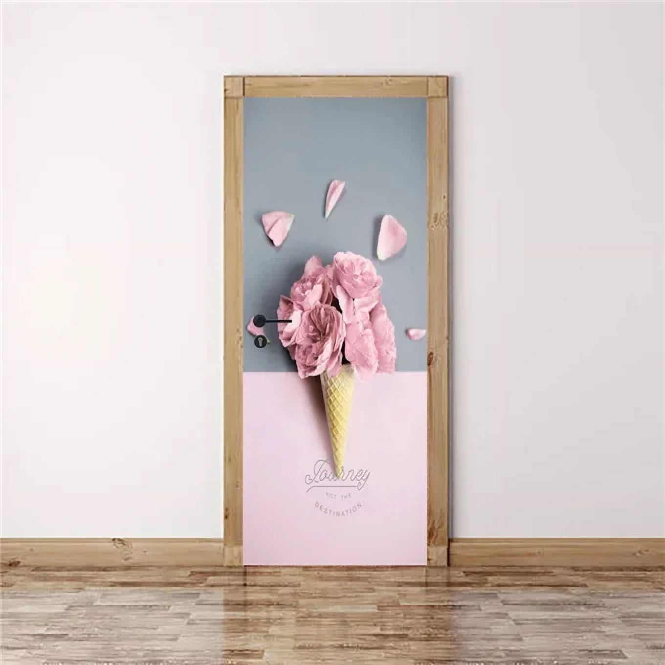 D Pink Roses Door Stickers tic Flowers Wallpaper Women Floral PVC Self ...