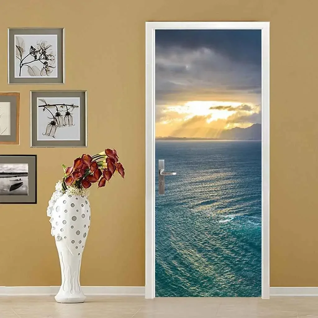 D Purple Sky Seaside Door Sticker Fantasy Ocean Scenery Decal Self ...
