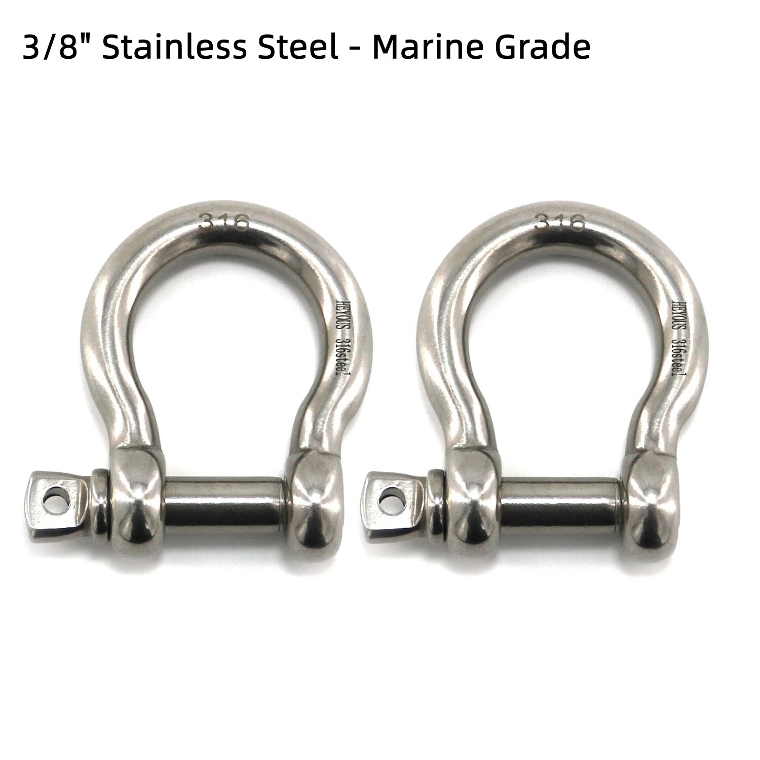 D Ring Shackle 3/8 Stainless Steel Heavy Duty Bow Shackle Clevis Screw ...