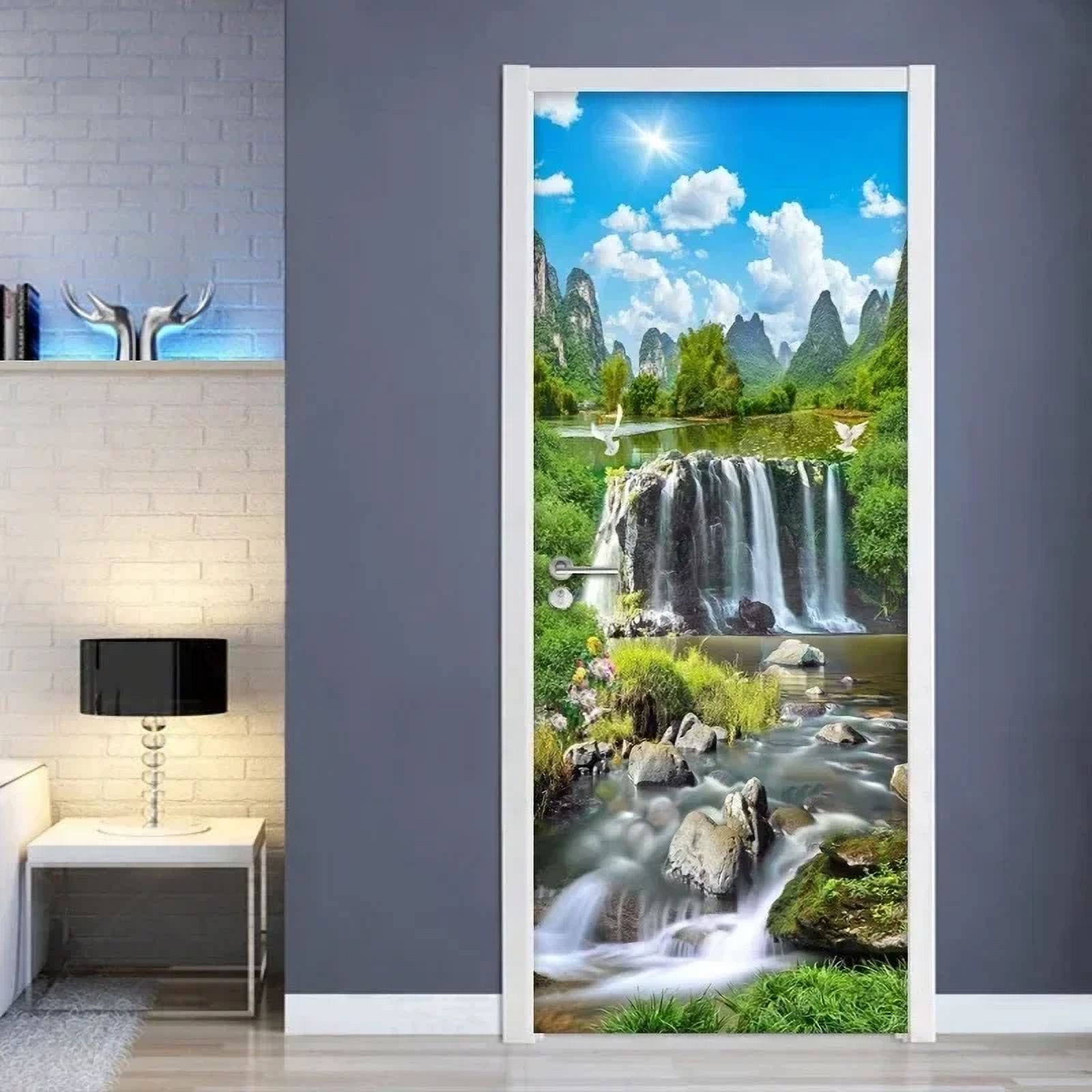 D Road Landscape Door Stickers Natural Scenery Home Bedroom Wallpaper ...