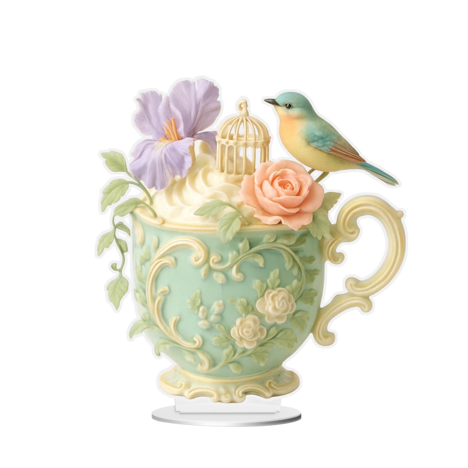 D Romantic Tea Cup Ornament Acrylic Desktop Home Decor Gift For Lovers ...