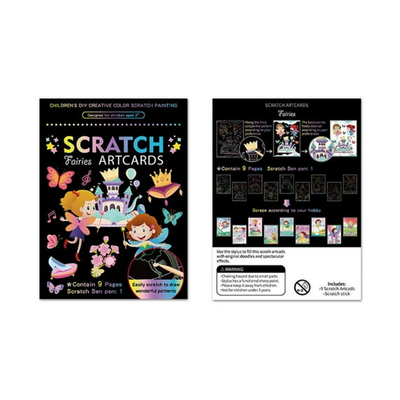 D Scratch Paper Art Set For Kids With 9 Black Scratch Papers And Wooden ...
