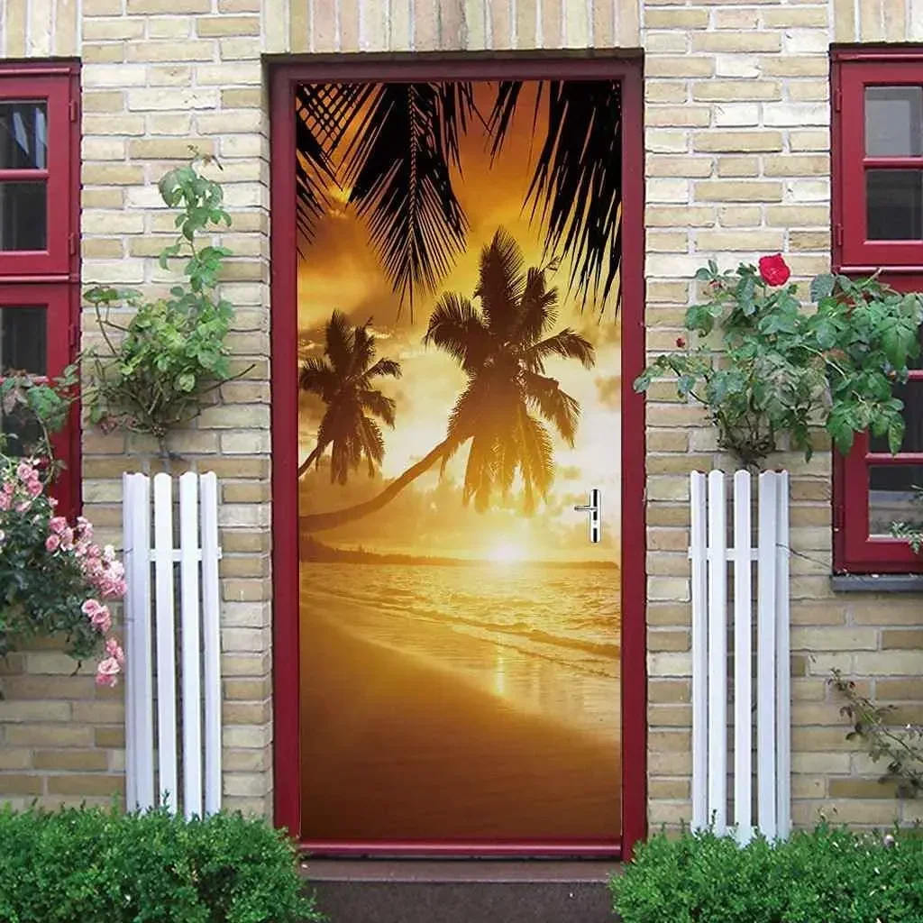 D Seaside Sunset Door Sticker Ocean Scenery Decal Removable Natural Sea ...