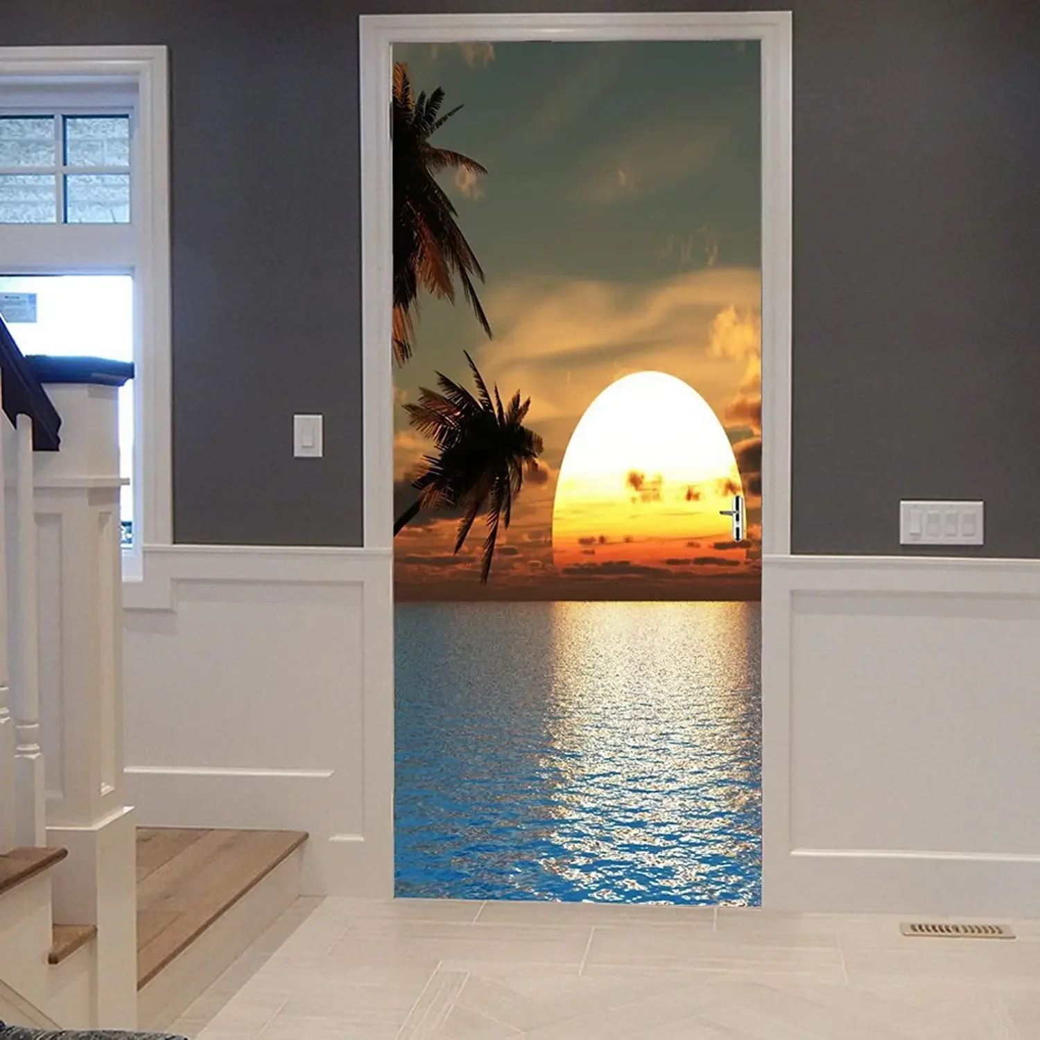 D Seaside Sunset Door Sticker Ocean Scenery Decal Removable Natural Sea ...