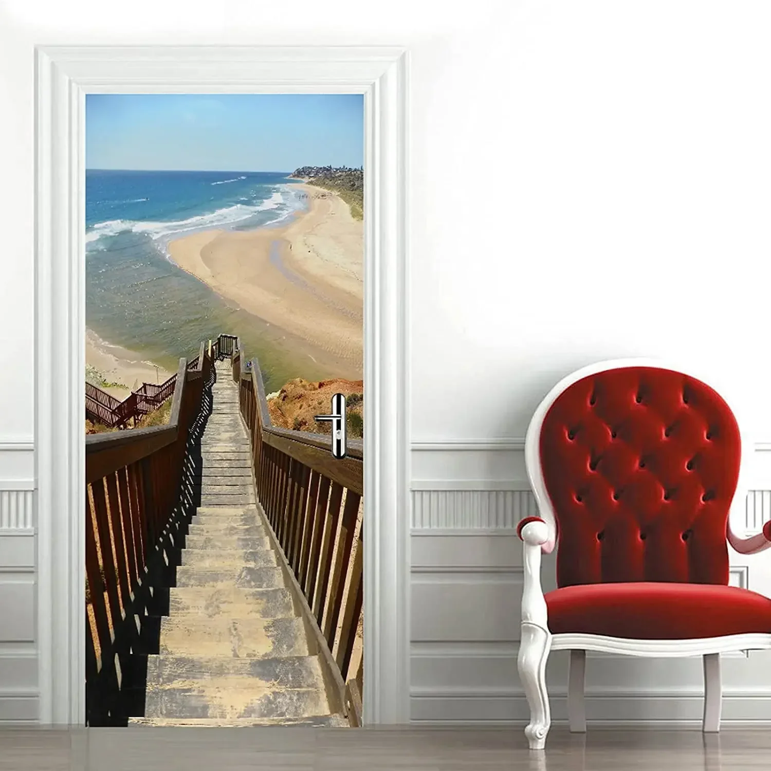 D Seaside Wooden Bridge Door Sticker Sunset Scenery Decal Removable ...