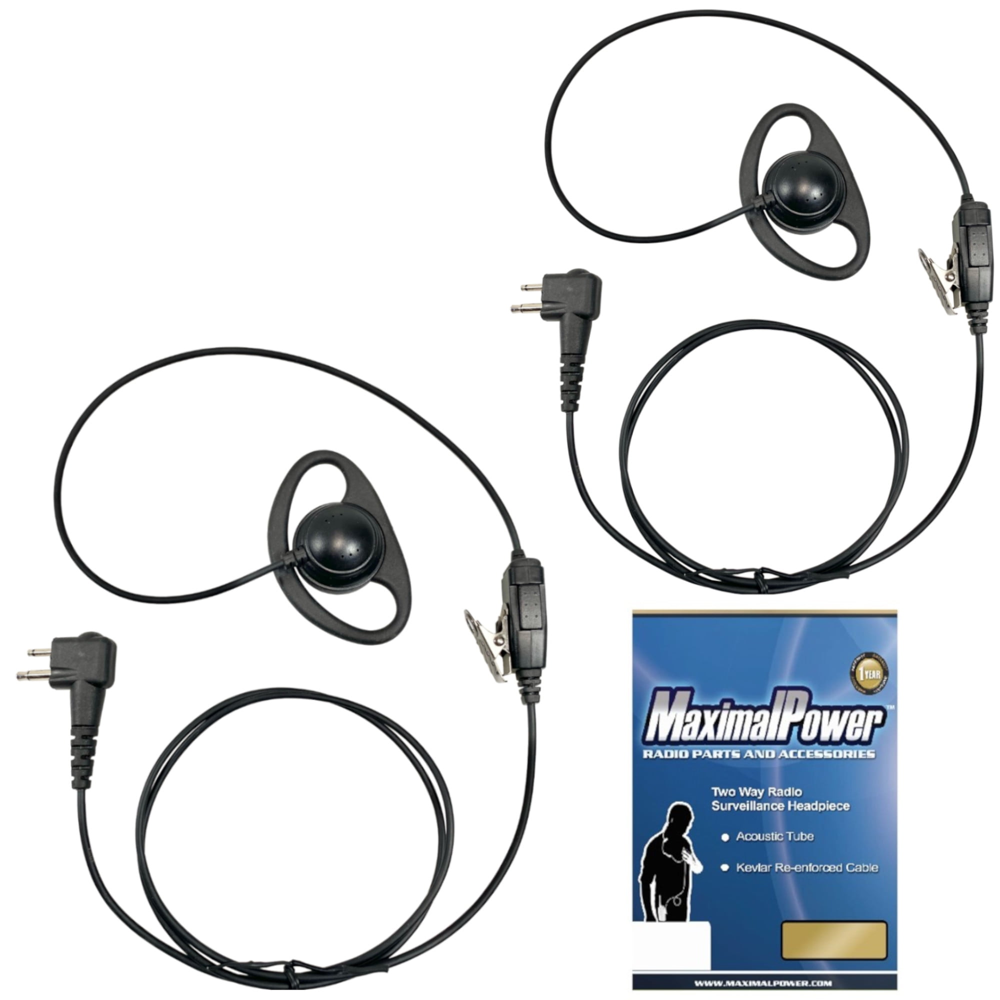 D-Shape 2-Wire Headset Earpiece Fixed for Motorola Two Way Radio, 2-Pin ...