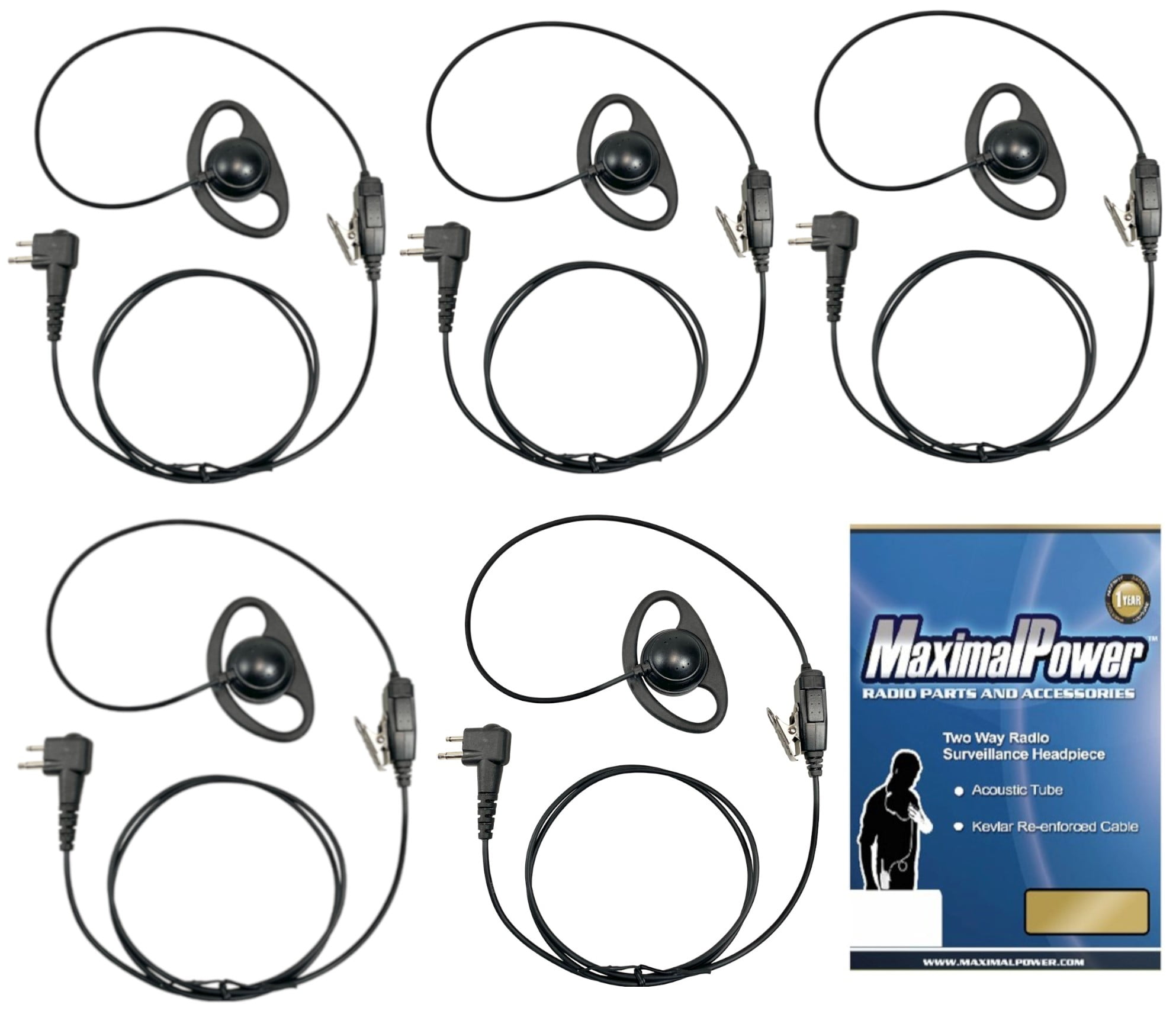 D-Shape 2-Wire Headset Earpiece Fixed for Motorola Two Way Radio, 2-Pin ...
