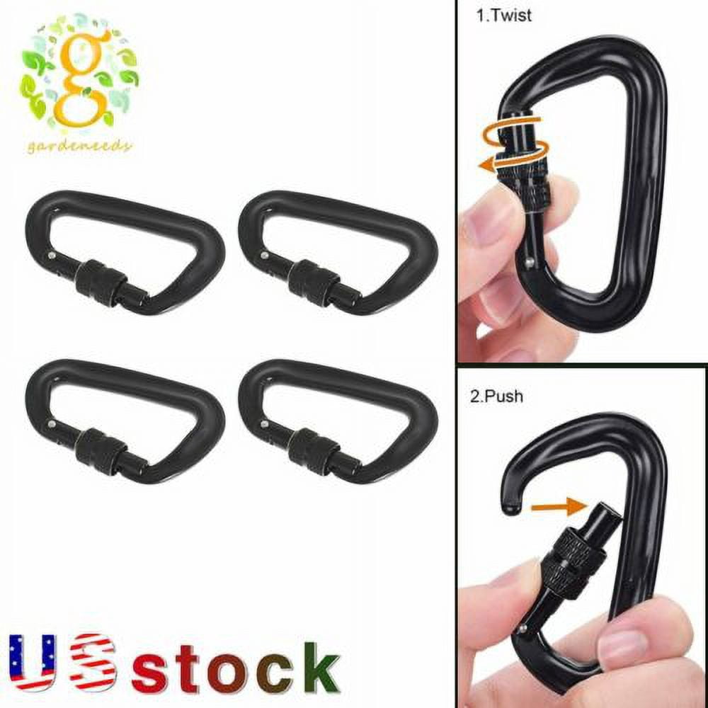 D Shape Aluminum Locking Carabiner Clip Snap Hook Camping Caving 12KN 4Pcs - Walmart.com