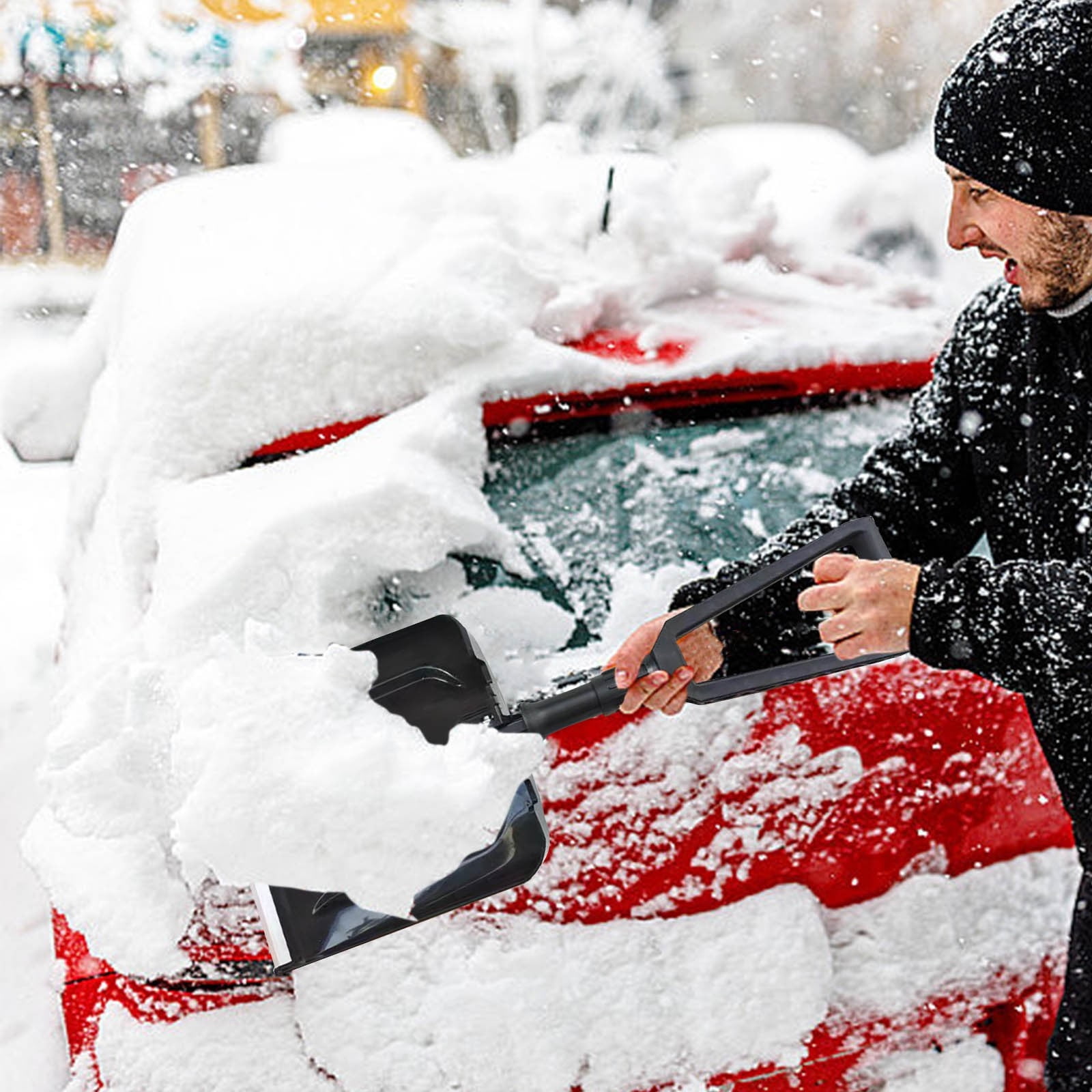 D-Shaped Handle Folding Snow Shovel, Portable Car Ice Removal Shovel ...