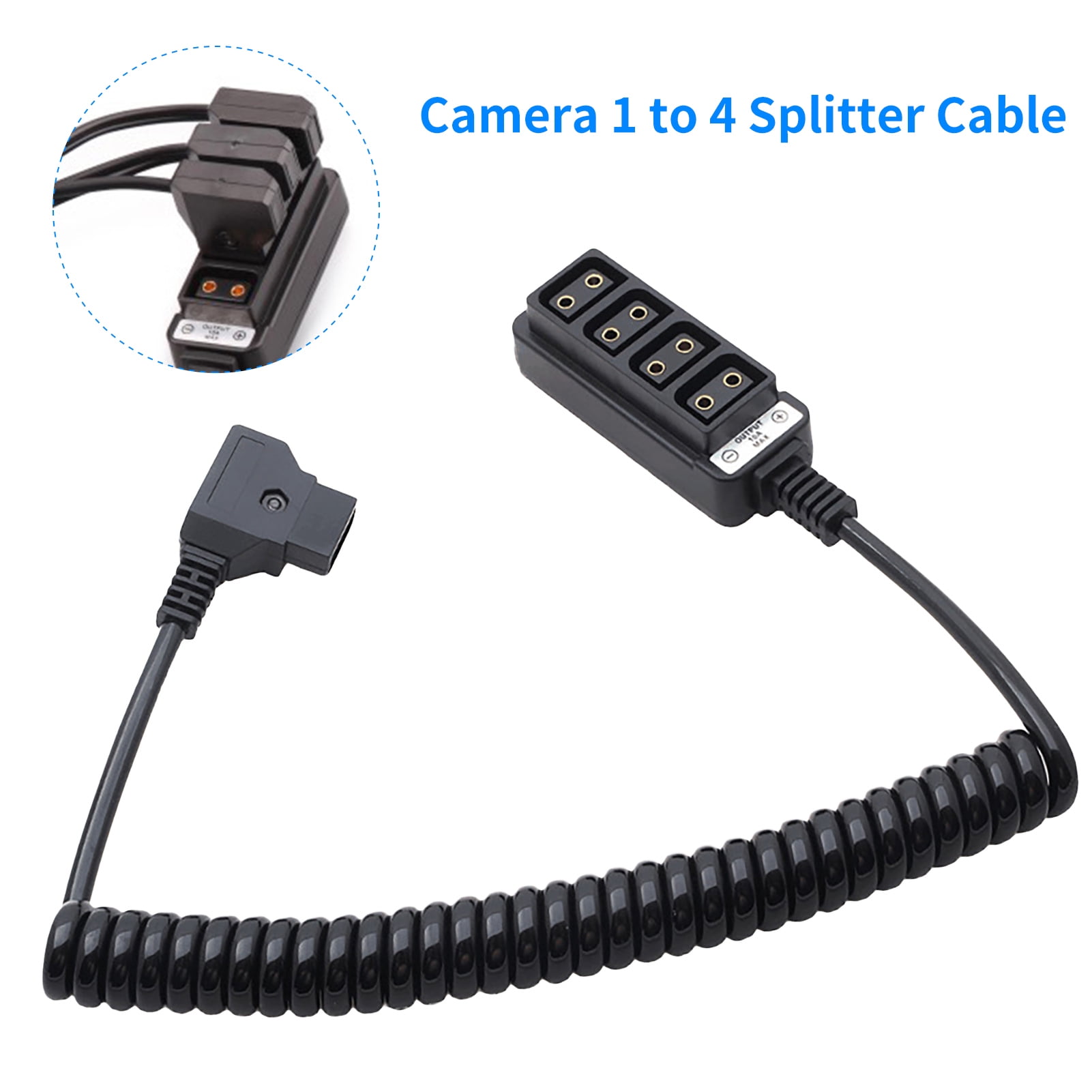 D-Tap Splitter Cable Plug Play Safe Compact Coiled Male to 4 Female for ...