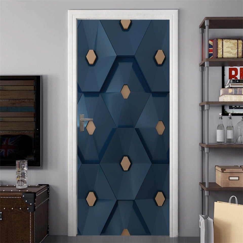 D View Geometric Door Sticker PVC DIY Adhesive Waterproof Wallpaper for ...