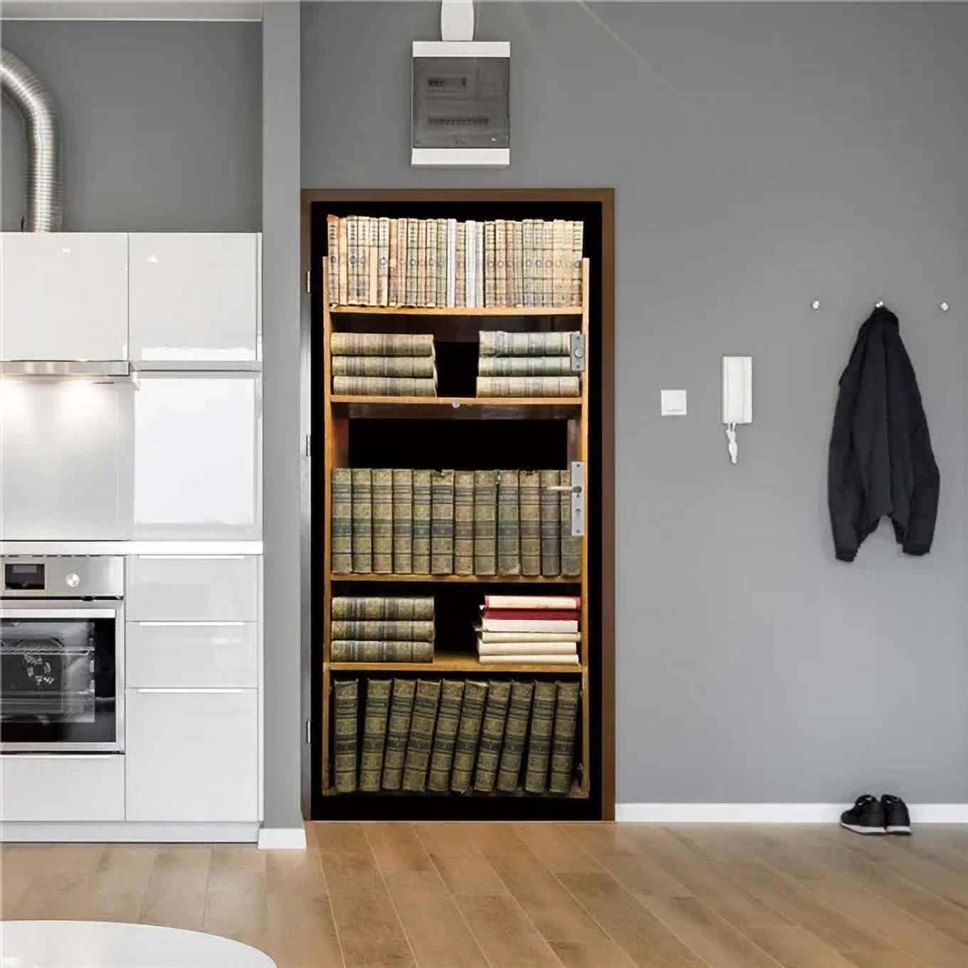 D Vintage Bookshelf Door Stickers Library Bookcase Home Bedroom ...