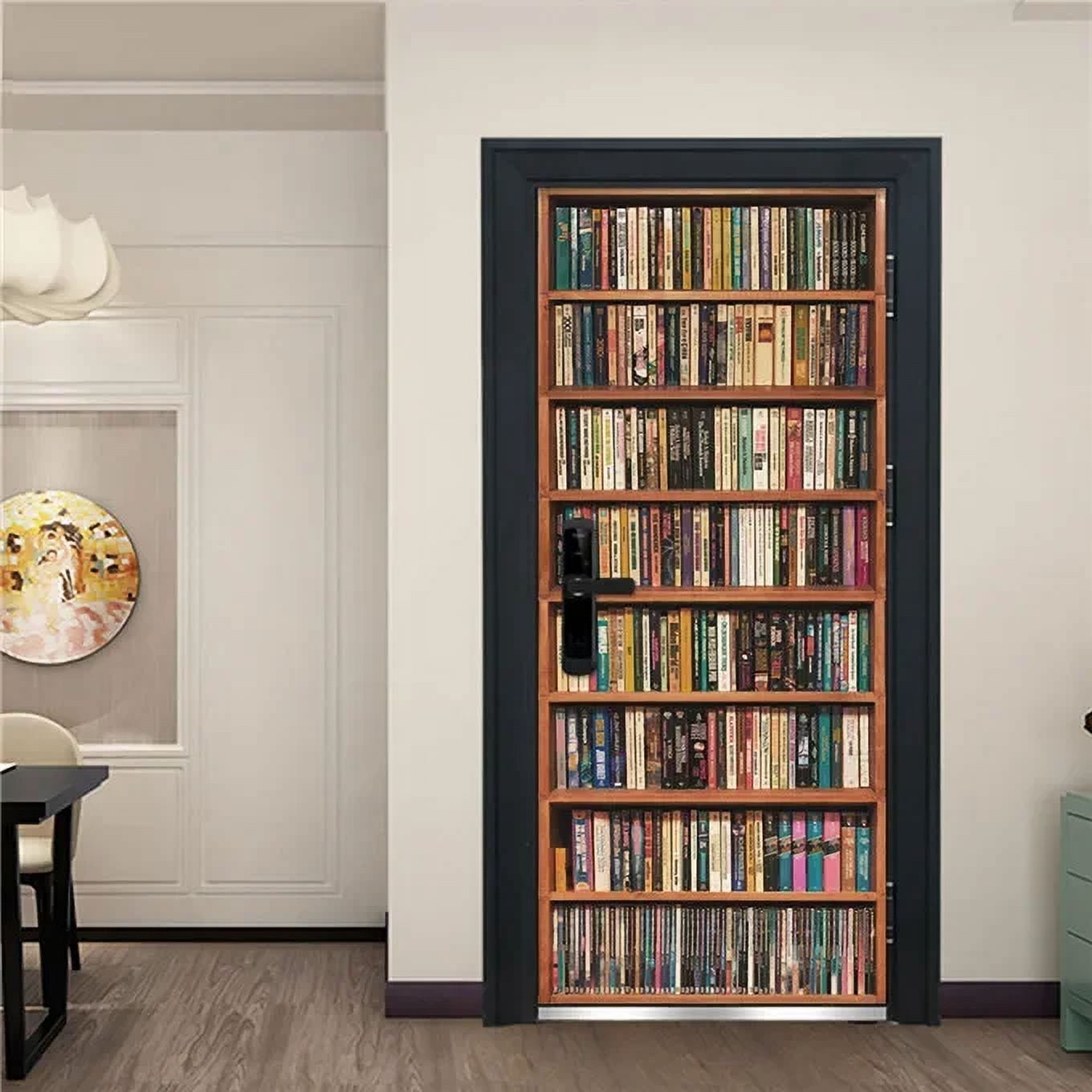 D Vintage Bookshelf Door Stickers Library Bookcase Home Bedroom ...