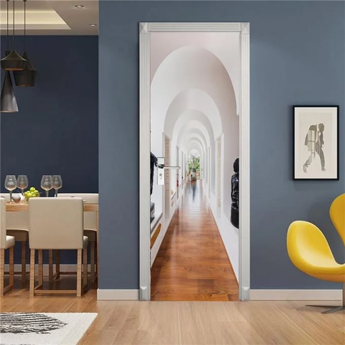 D Vinyl Wallpaper Blue Sky White House Scenery Door Sticker Adhesive ...