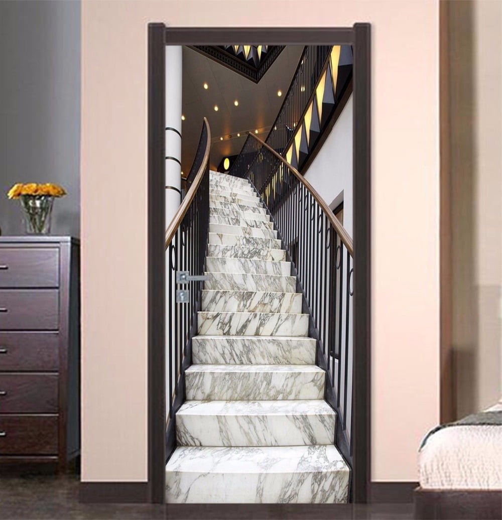 D Visual Effect Stairs Door Stickers Self-adhesive Vinyl Full Door ...