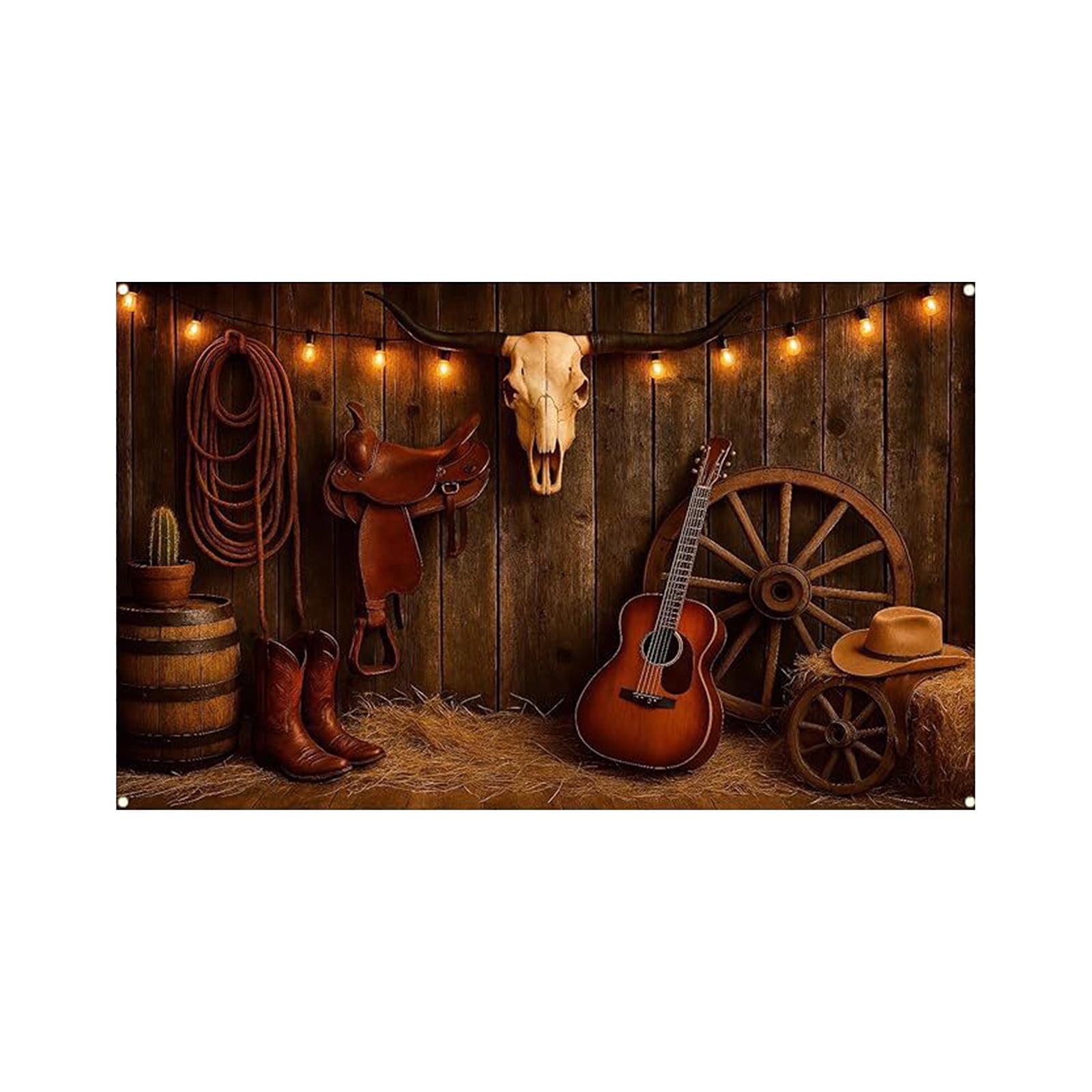 D Western Cowboy Retro Party Background Banner With Nylon Spandex ...