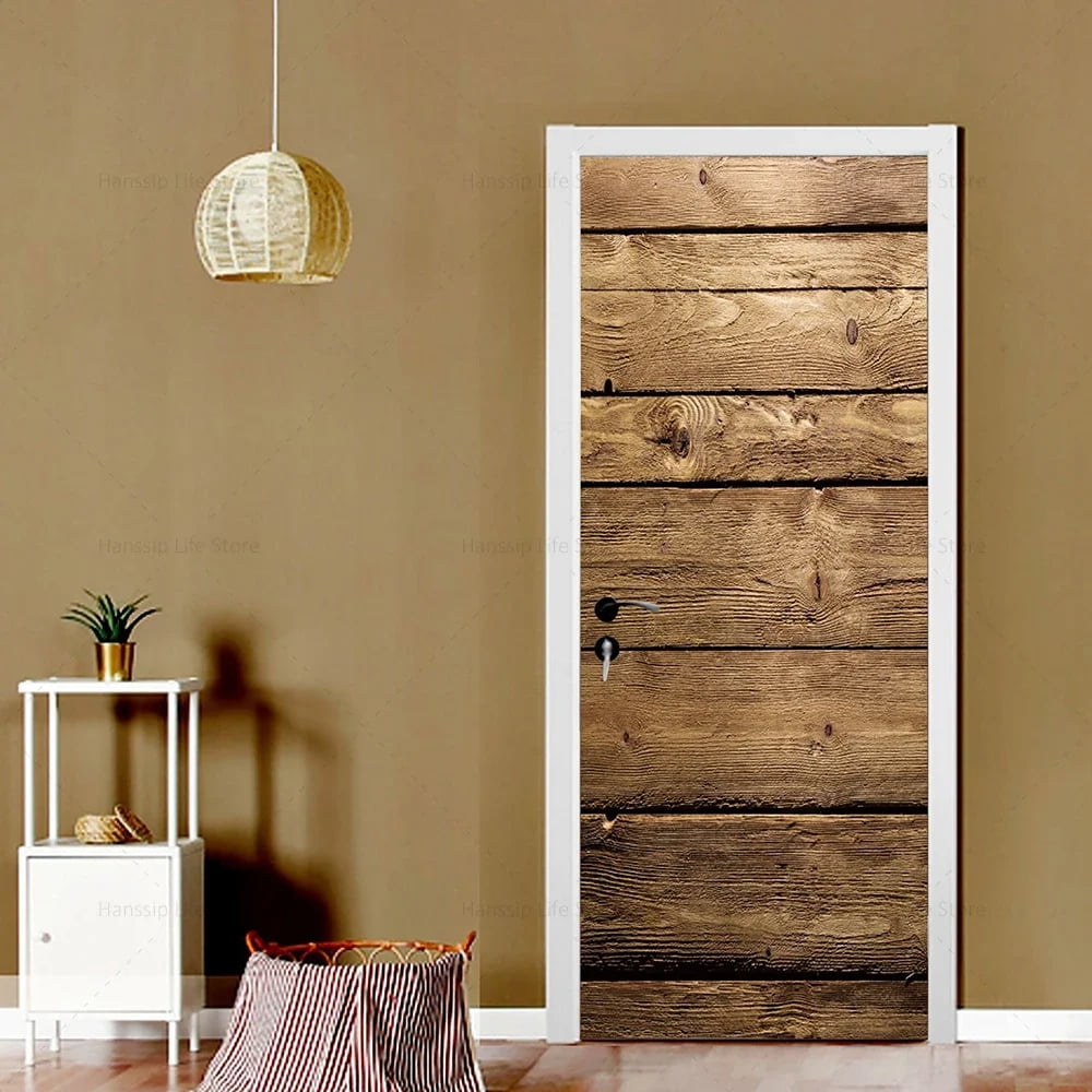 D Wood Door Stickers Waterproof Rose PVC Waterproof Self-adhesive Home ...