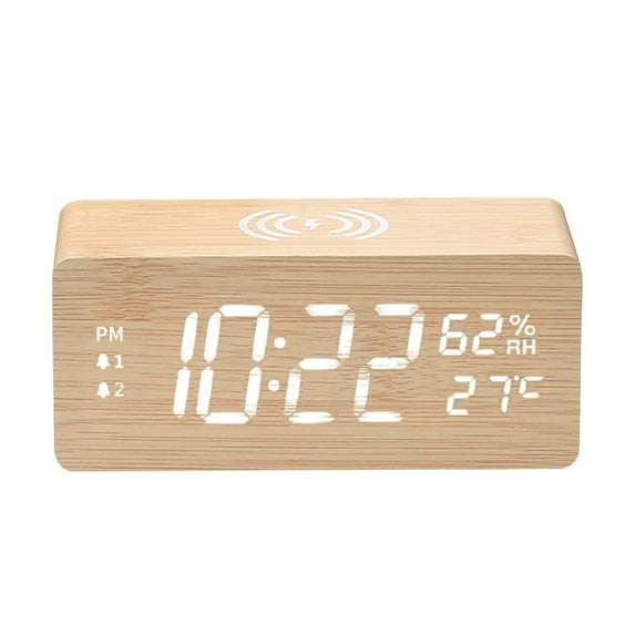 D Wooden Wireless Charger Clock With 15W Power, Luminous Led Screen ...