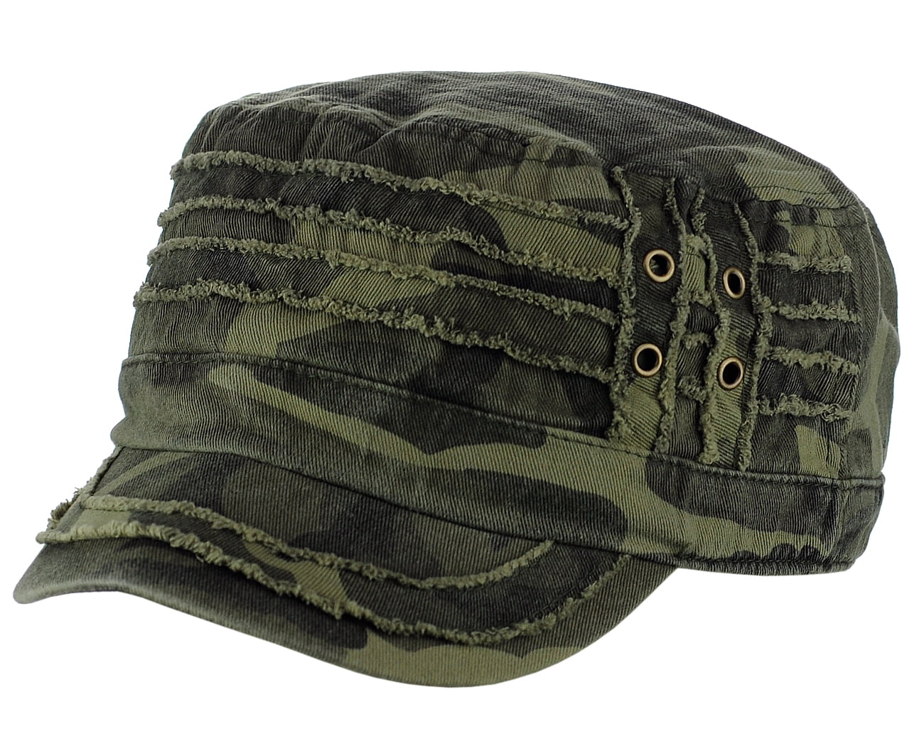 D&Y Unisex Cotton Distressed Layered Frayed Cadet Military Cap, Black ...