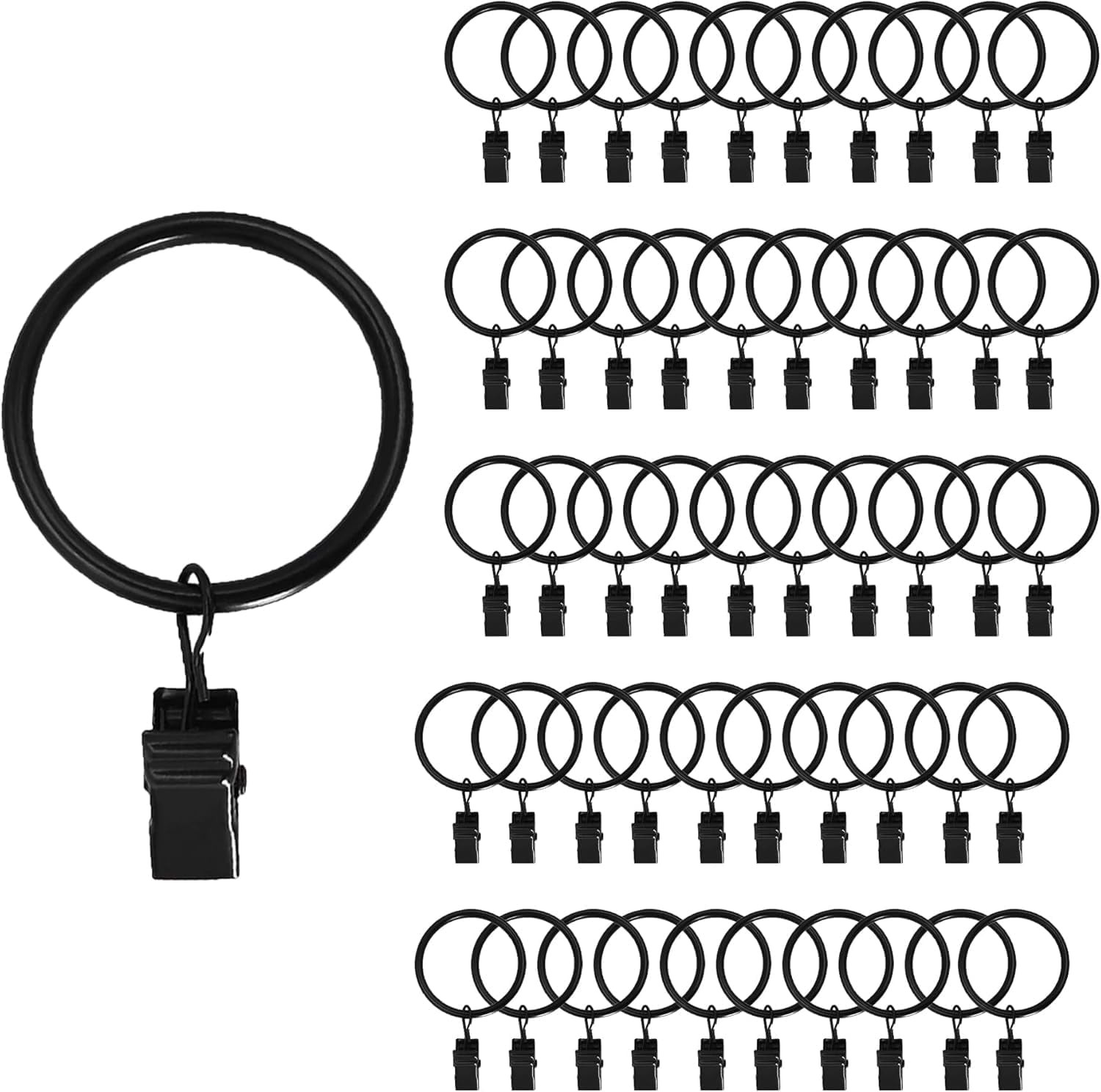 D-buy 50 Pcs Black Curtain Hooks with Clips, 1.5 Inch Metal Curtain ...