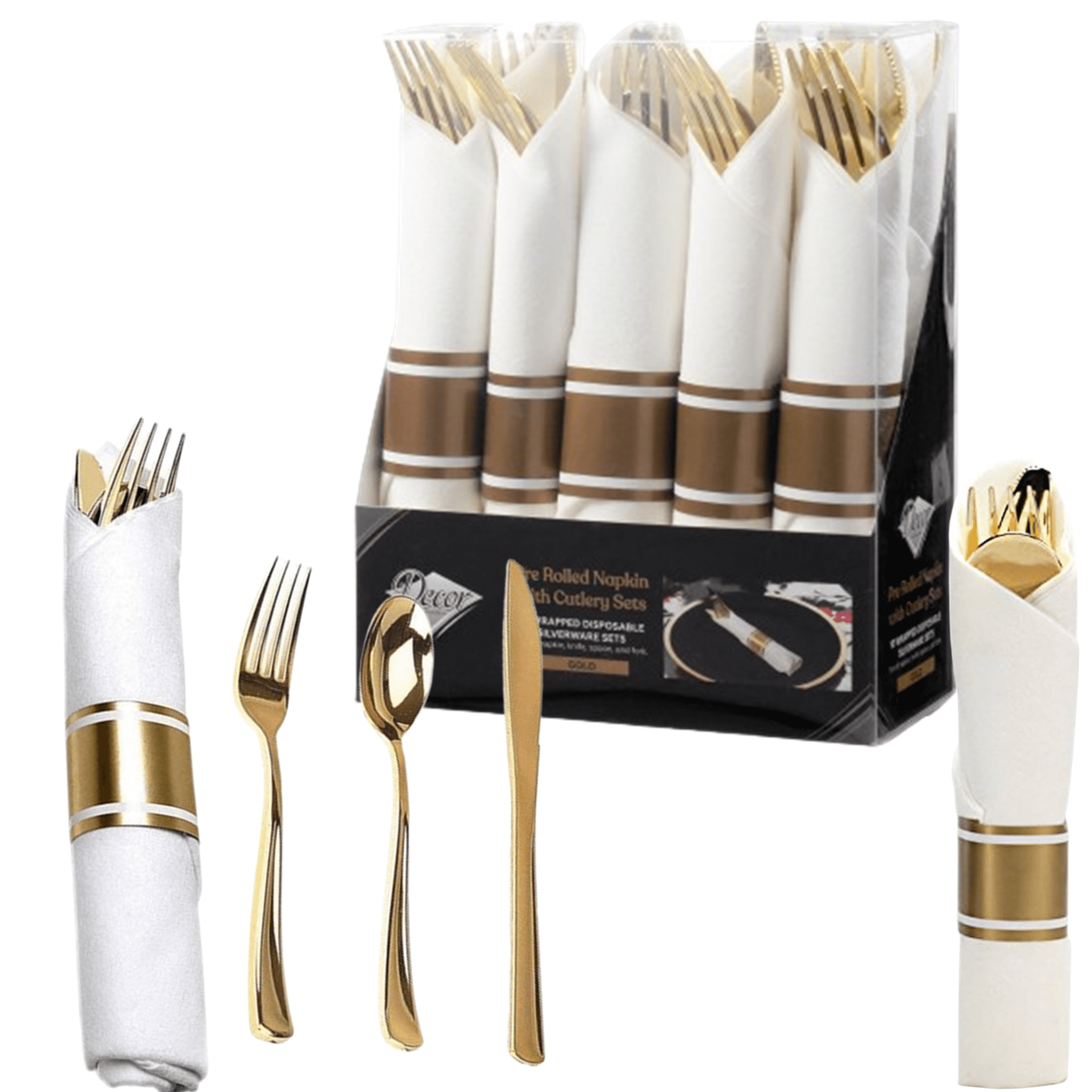 Décor: 80-Piece Pre-Rolled Gold Cutlery & Napkin COMBO Set – Perfect ...