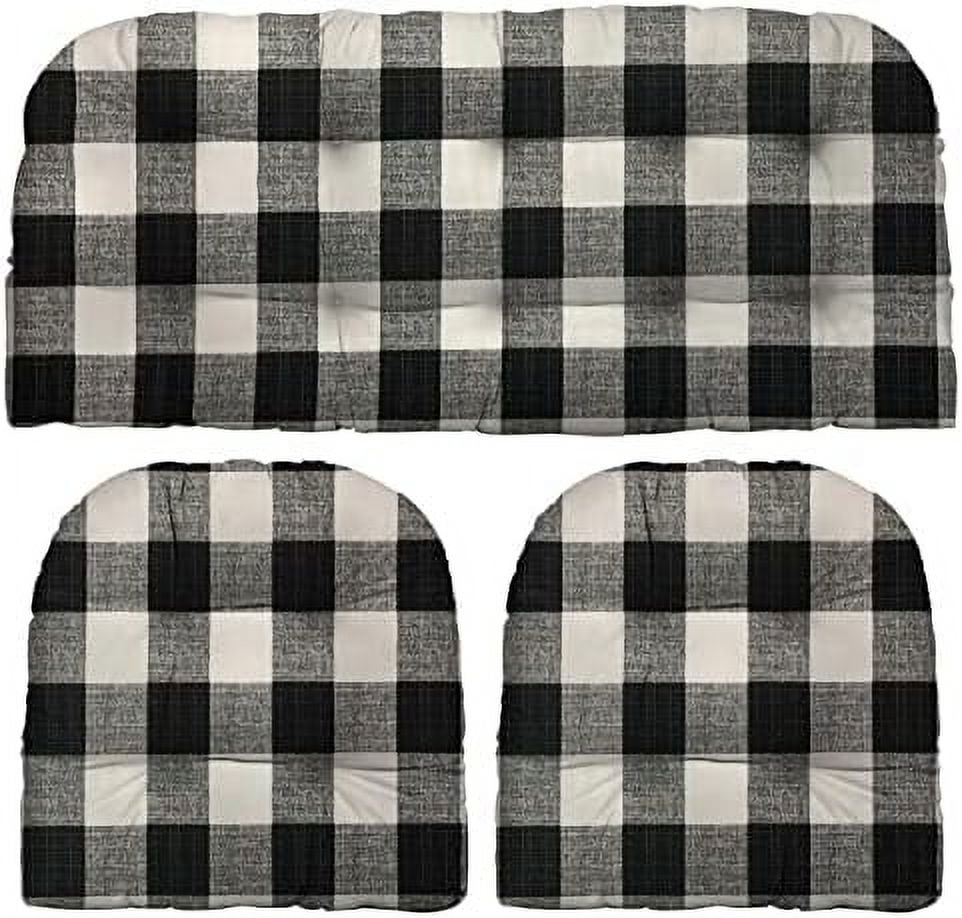 Décor Indoor Outdoor Farmhouse Buffalo Plaid 3 Piece Tufted Wicker ...