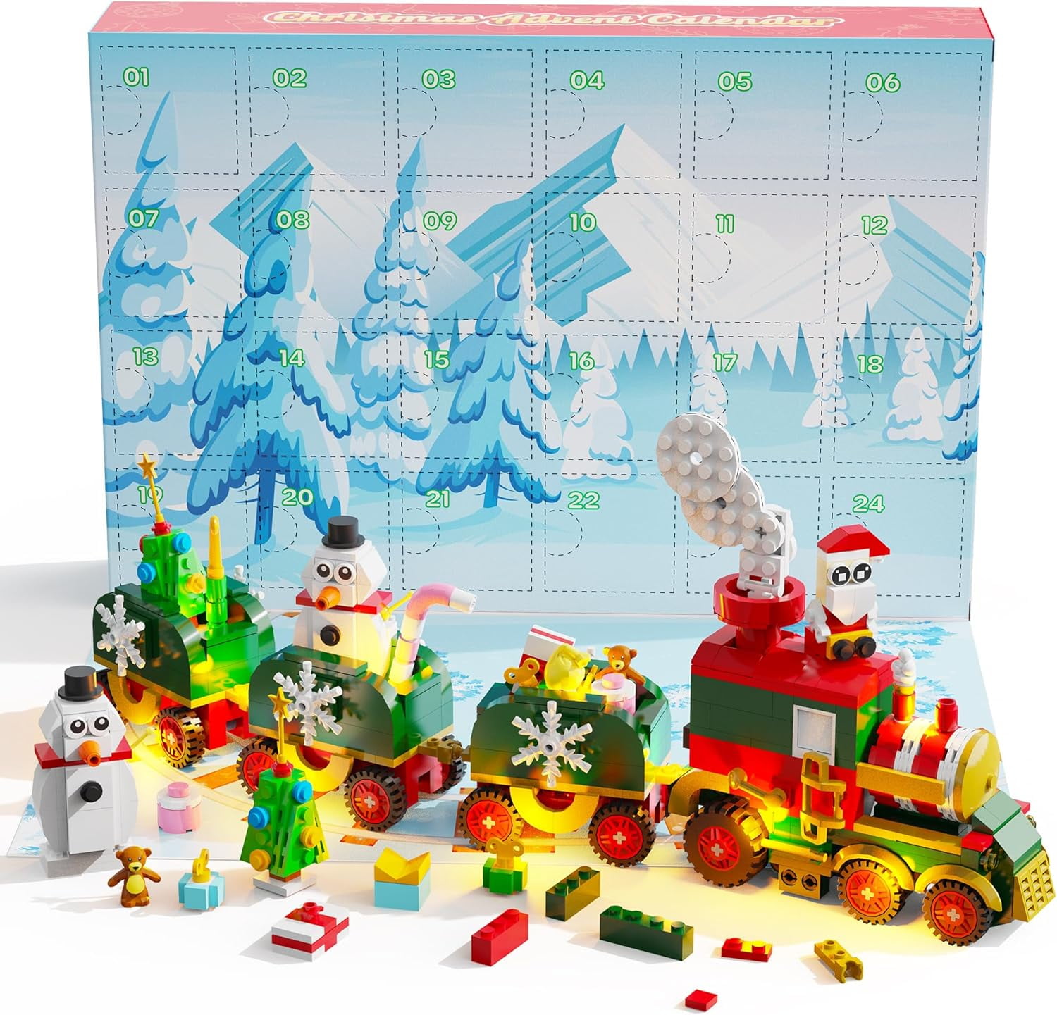 D-FantiX Advent Calendar 2024 Christmas Train Building Blocks with LED ...