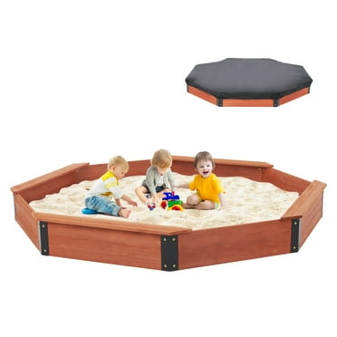 Vicamelia 6F Outdoor Wooden Elliptical Sandbox with Cover Bottom Liner ...