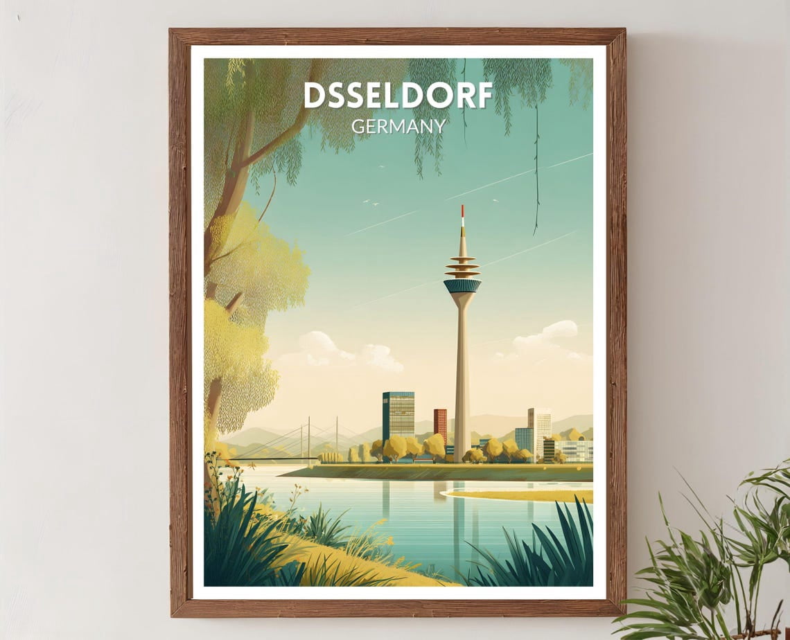 Düsseldorf Germany Retro Travel Mid Century Modern Vintage Cityscape ...