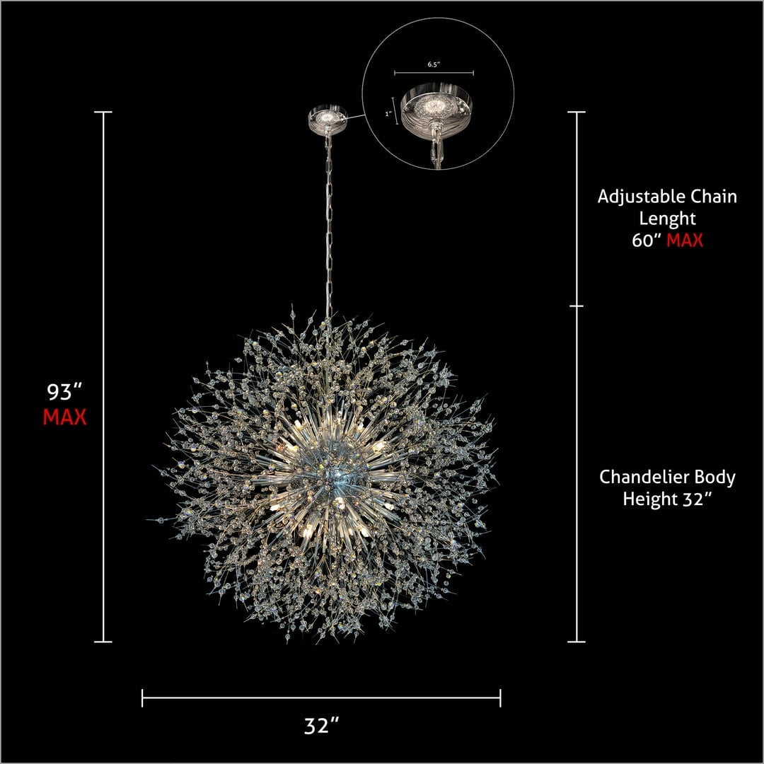 D002/80 GD Starburst Modern Crystal Chandelier 32" Wide Crystal ...