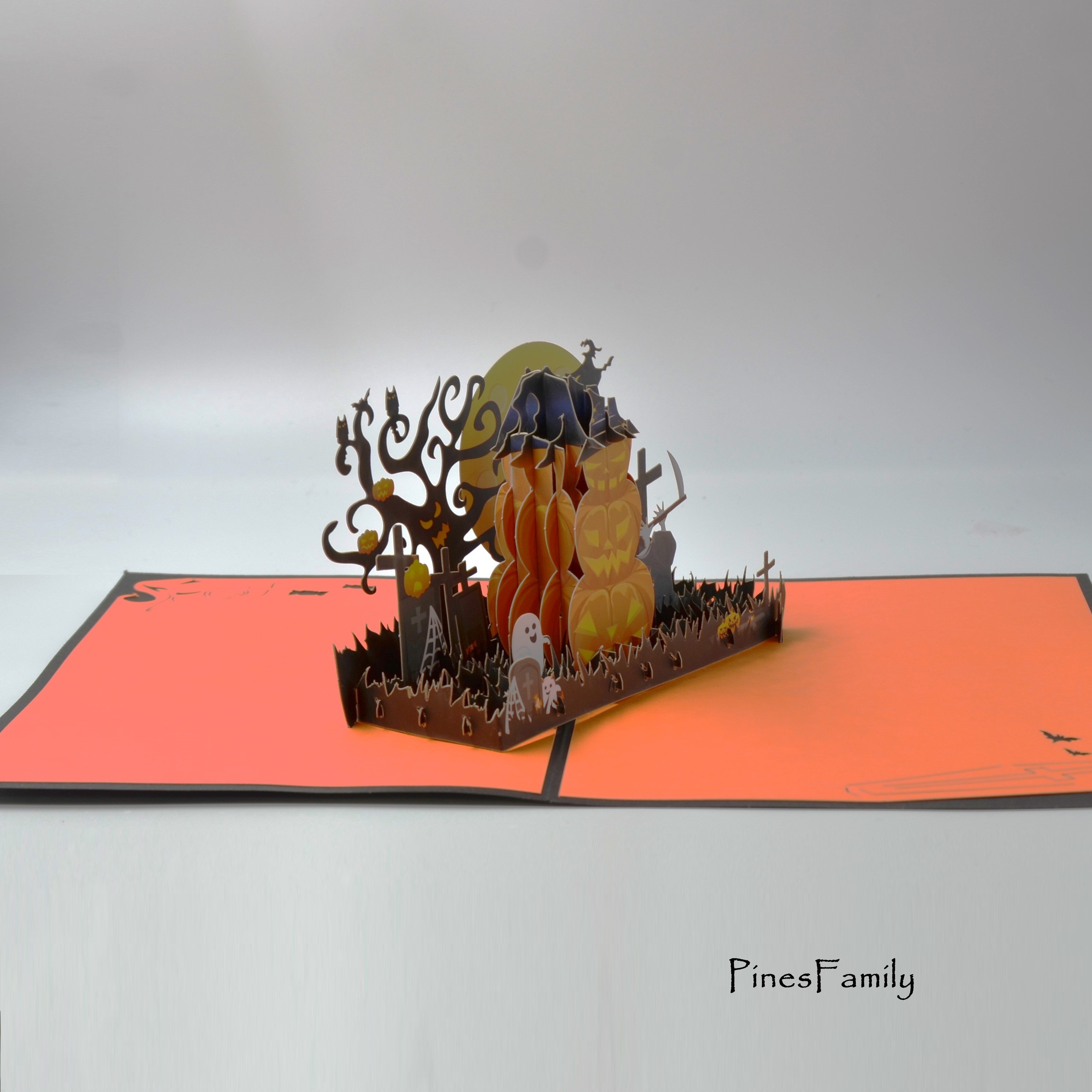 D01-Spooky Halloween 3D Pop-Up Card - Pumpkin, Bat, Moon, Ghost, Witch ...