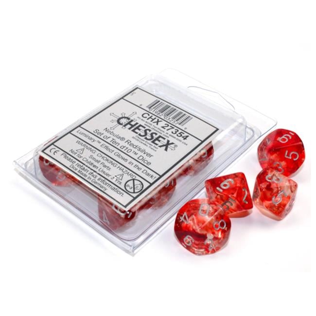 D10 Clamshell Luminary Nebula Dice, Red & Silver - 10 Per Pack ...