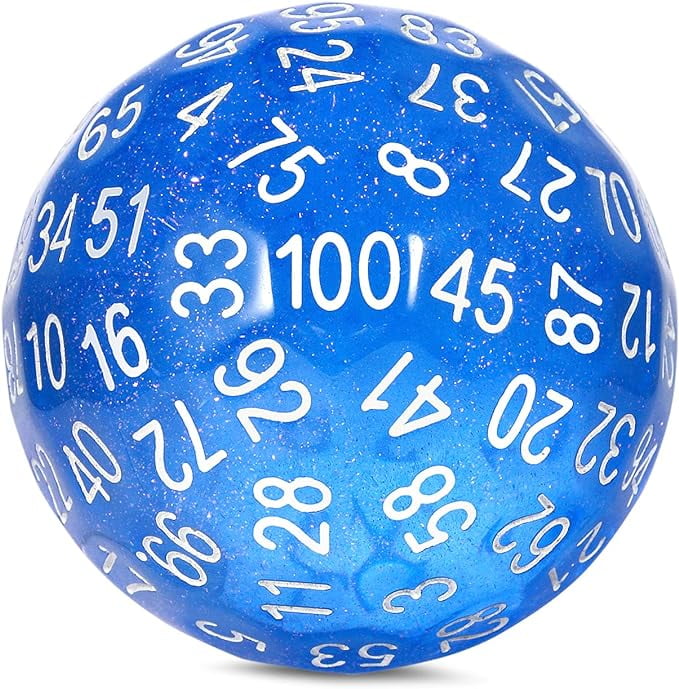 D100 Dice Glitter Blue DNDND 100 Sided Die with Translucent Pouch for ...