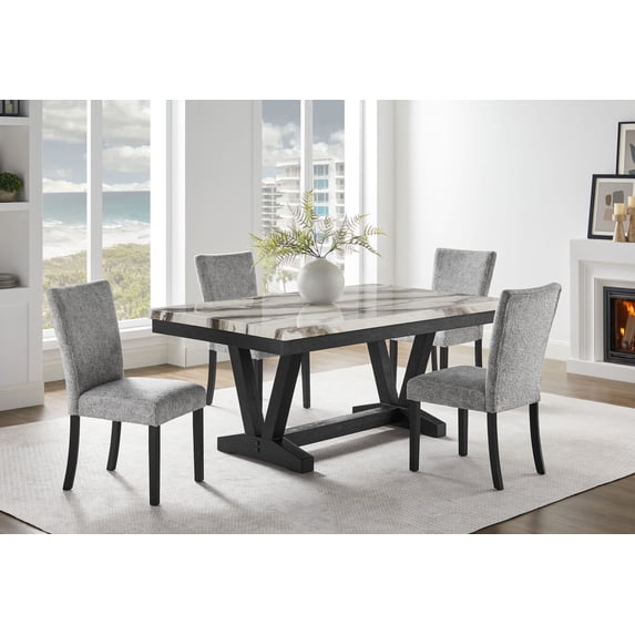White Marble Look Dining Table with Black Pedestal Base - Walmart.com