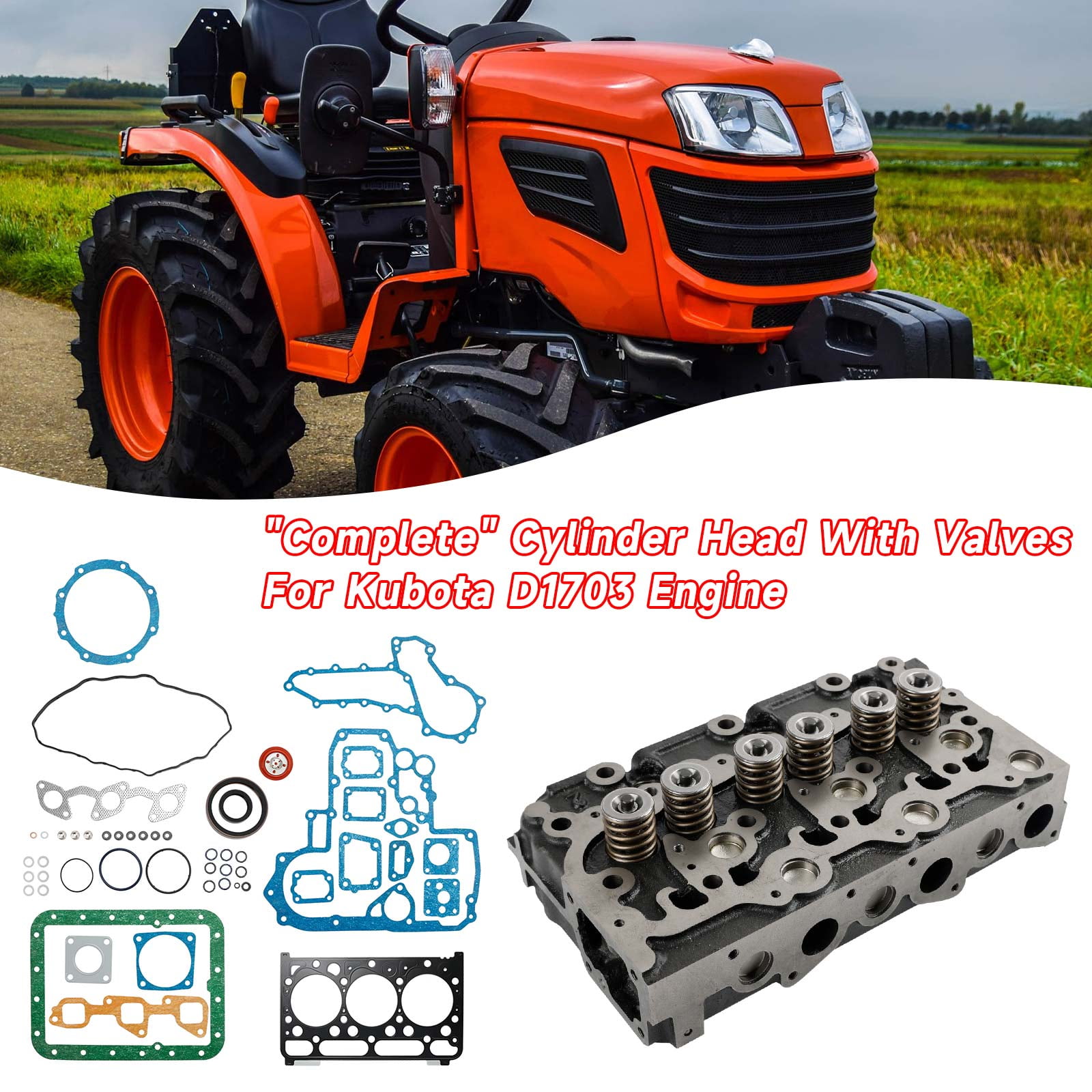 D1703 Complete Cylinder Head & Gasket For Kubota Bobcat 1A033-03043 ...