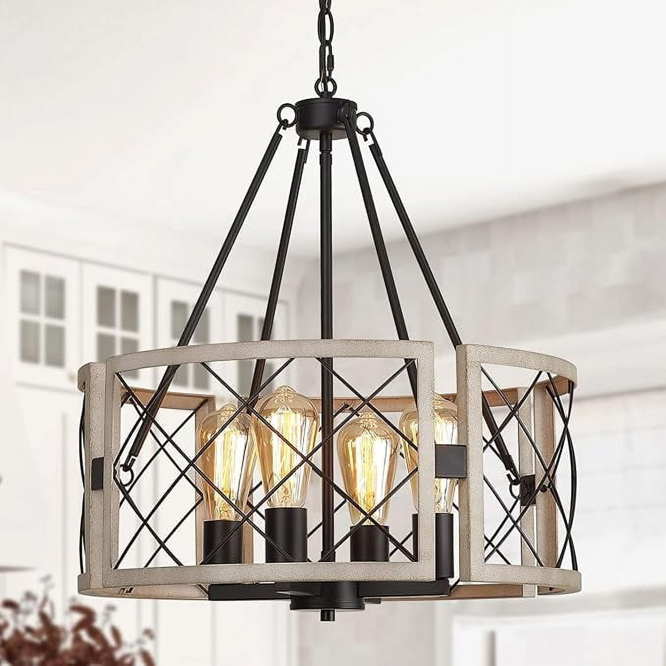D19'' Farmhouse Chandelier, 4-Light Adjustable Dining Room Light ...