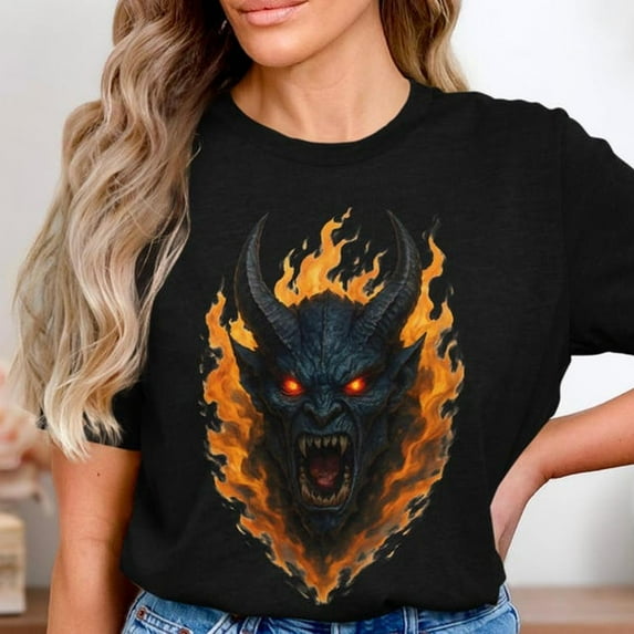 D1emon Skull Flame Head S1Hirt, Gothic Horror Devil Face T S1Hirt, Dark ...