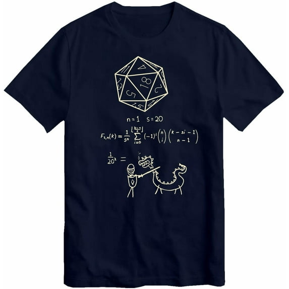 D20 Dice Math RPG Tee, Gamer Tabletop Probability Dragon Illustration ...