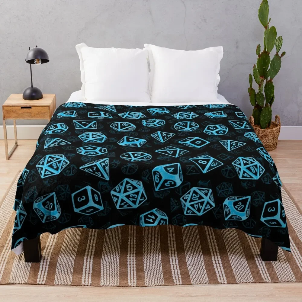 D20 Dice Set Pattern (Blue) Throw Blanket Bed linens Fluffys Large ...