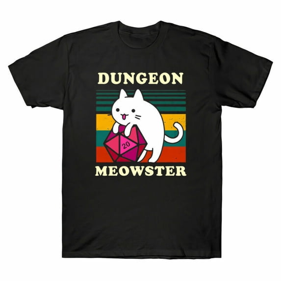 D20 Tee Cat Funny Gamer Sleeve Tabletop Meowster Short DnD Dungeon T ...