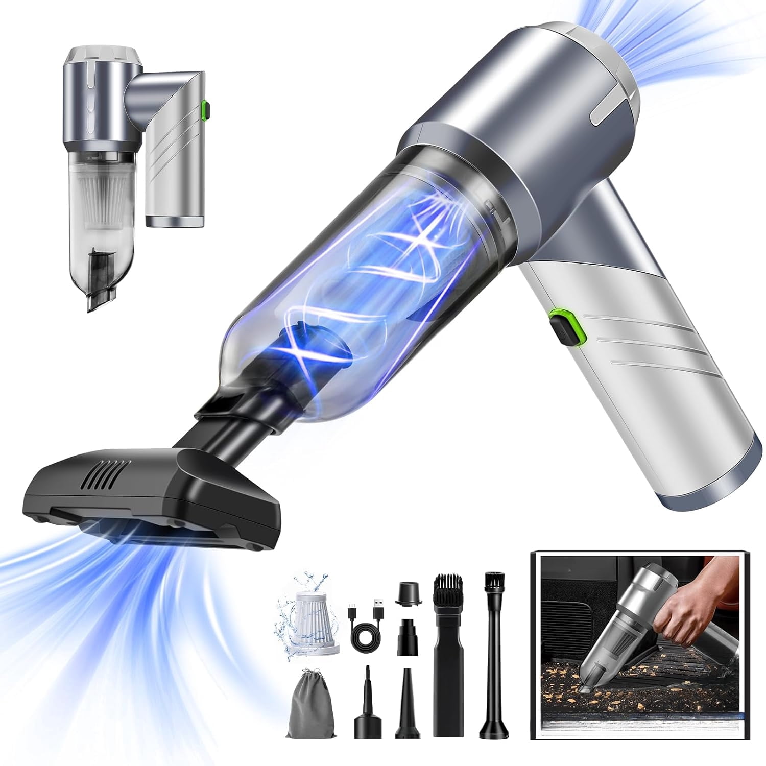 D2025 Car Vacuum Cleaner 17000PA Foldable 3 in 1 Mini Handheld Car ...