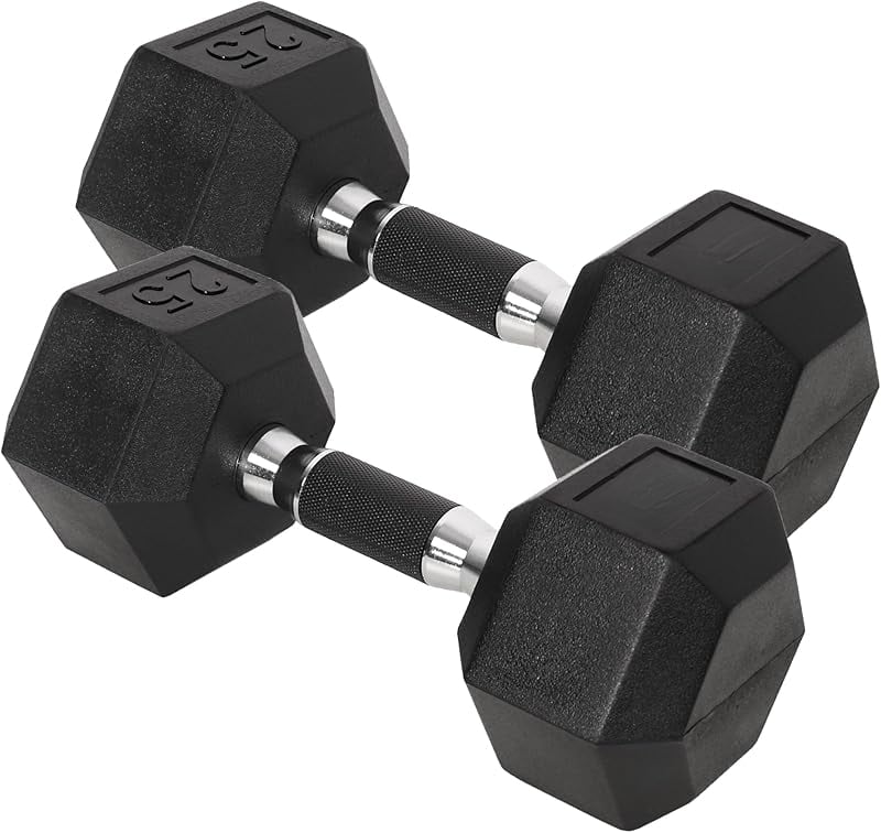 D2025 Chrome/Rubber Grip Encased Hex Dumbbells – Hand Weights With Anti ...