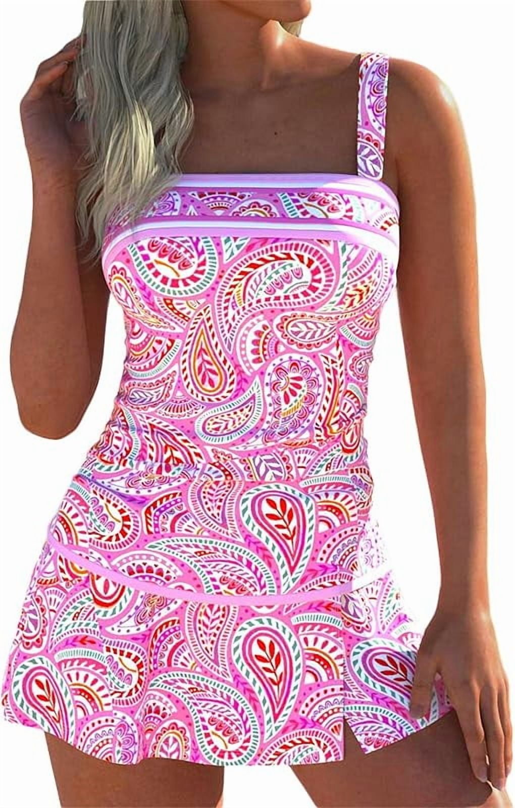 D2025 Womens Tummy Control Tankini Bathing Suits, Two Piece Ruched ...