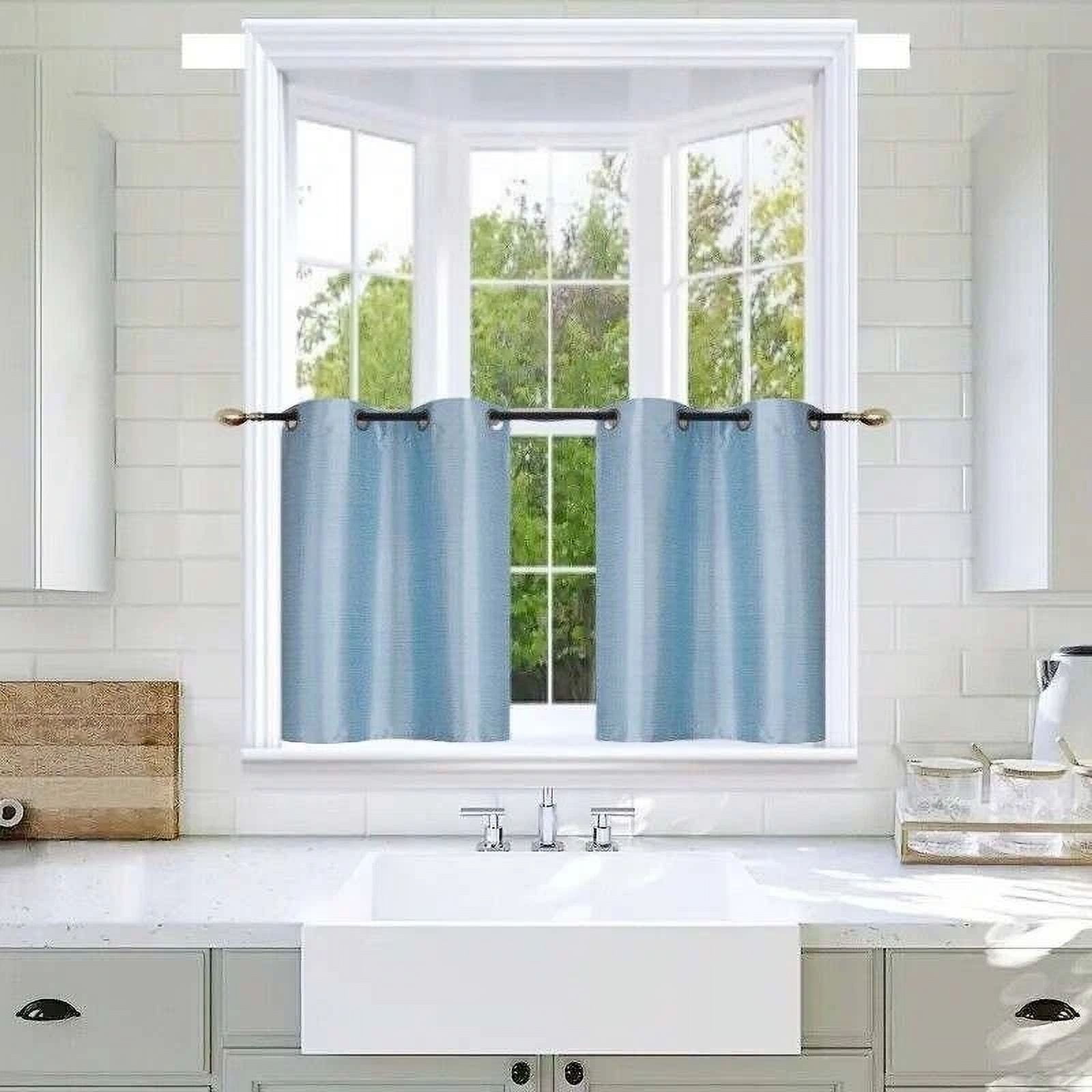 D24 Blackout Short Curtains 30" wide X 36" Long each Tier Baby Blue 2 ...