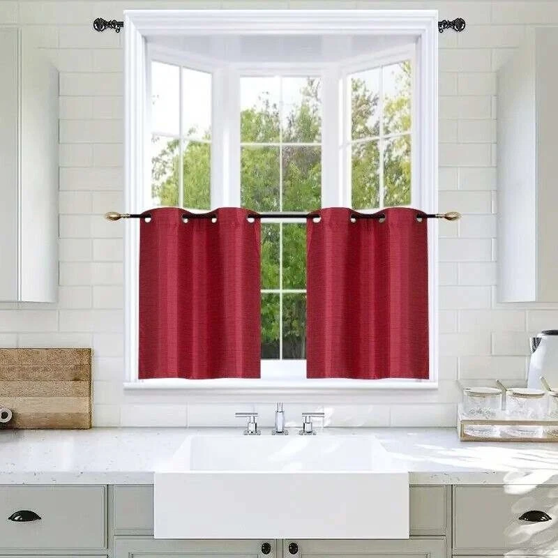 D24 Blackout Short Curtains 30" wide X 36" Long each Tier Dark Red Burgundy 2 Piece window tier ...