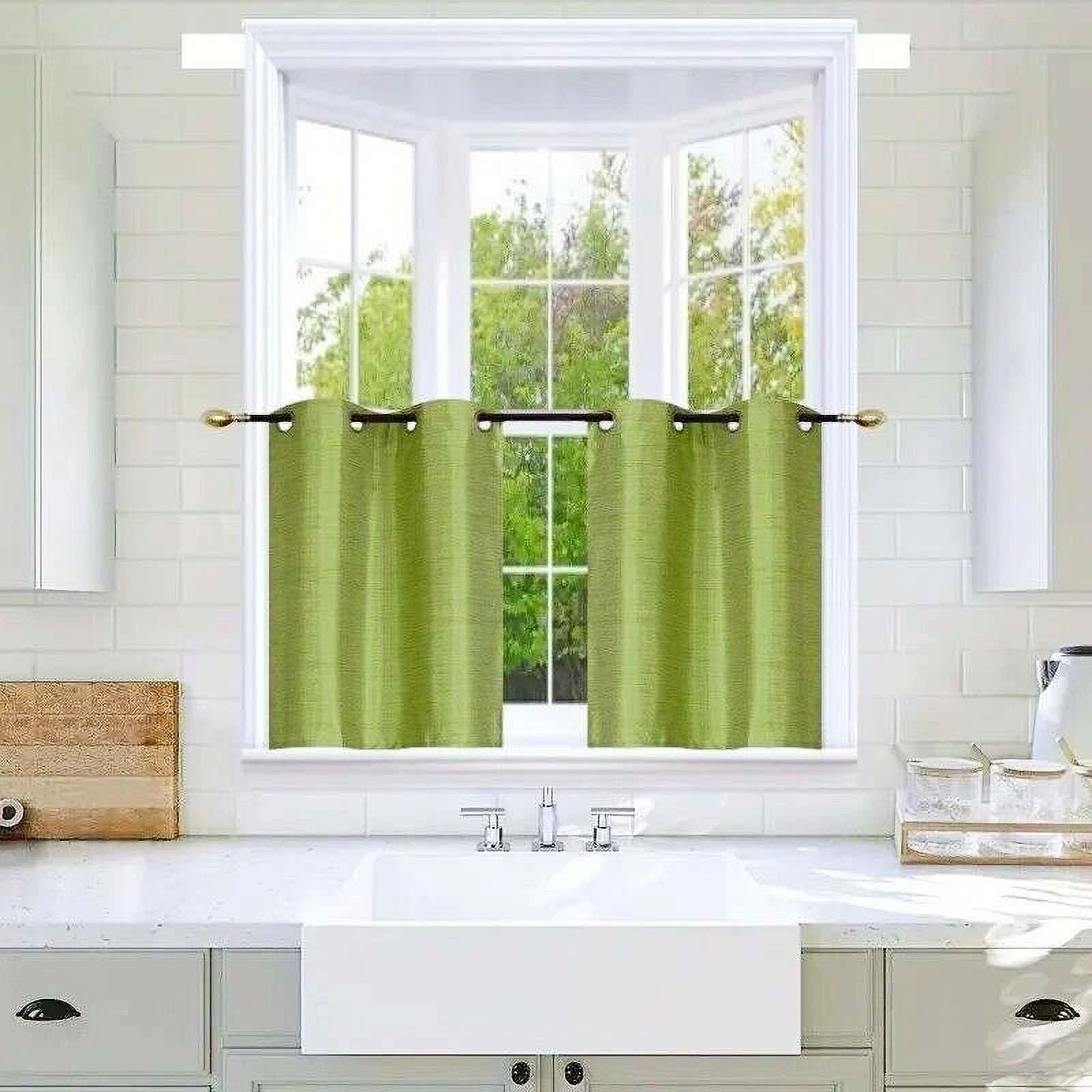 D24 Blackout Short Curtains 30" wide X 36" Long each Tier Green Apple 2 ...