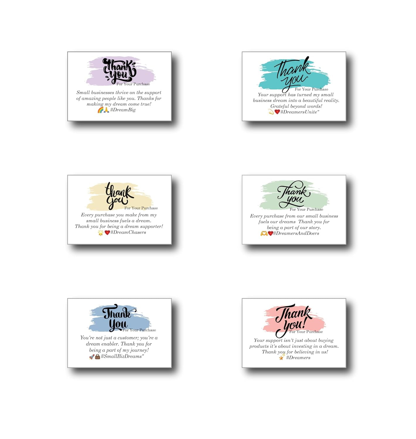 D2C Card Stock 300Gsm Thick Thank you for your purchase 6 different Designs Colorful Thankyou ...