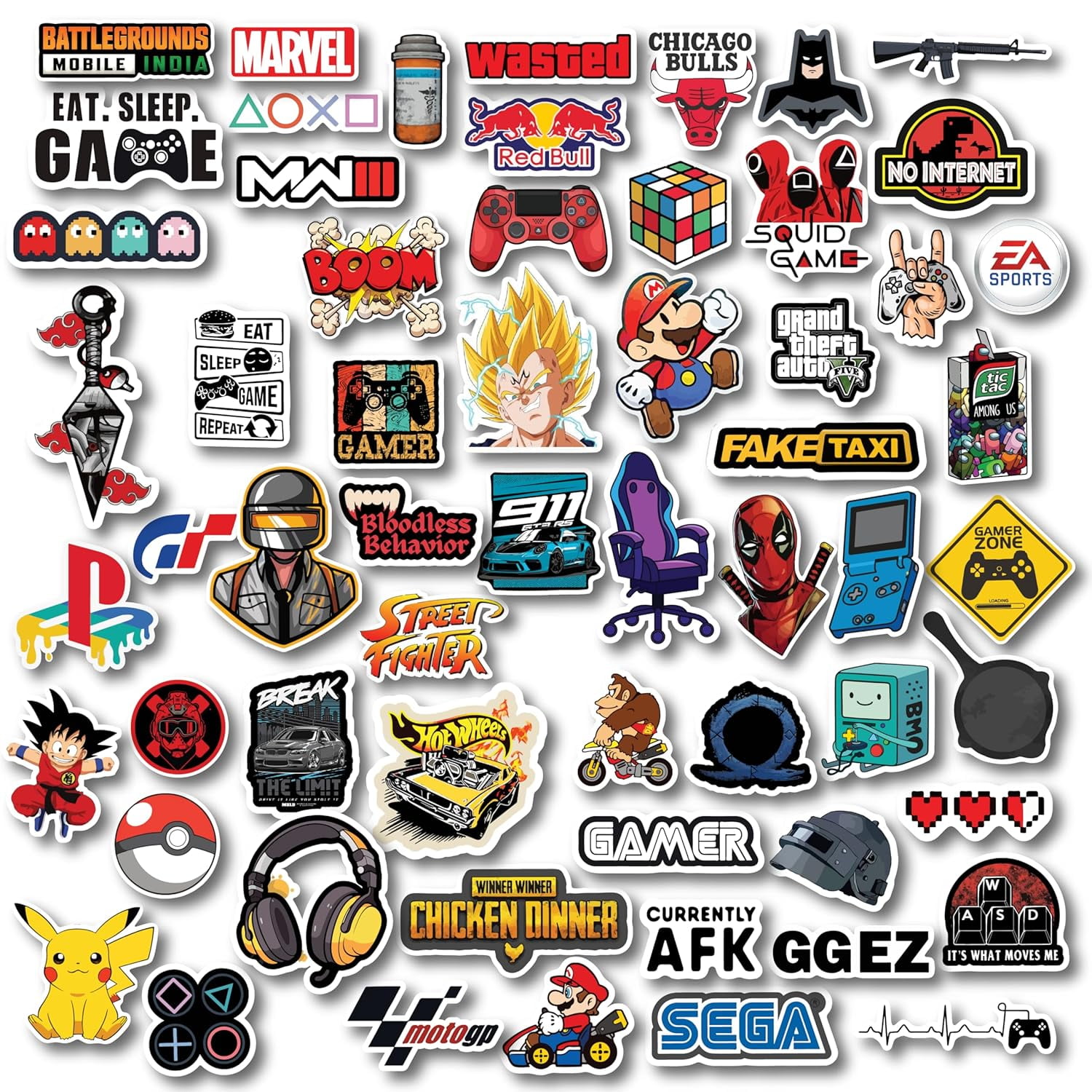 D2C Gamer Pop Culture Sticker Pack of 64 Fun Gaming Anime Vinyl Decals ...