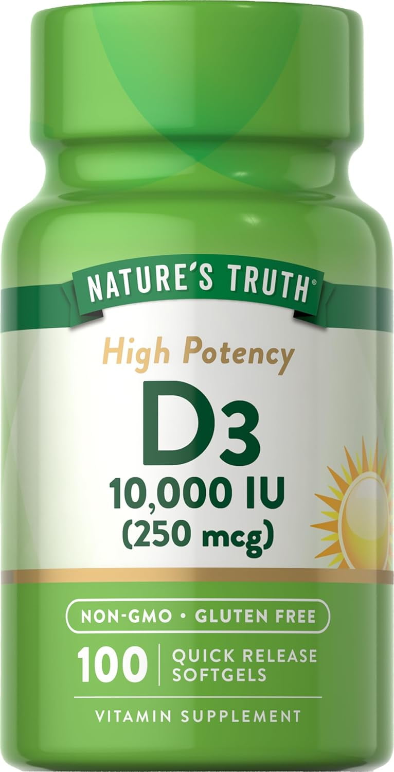 Nature's Truth High Potency Vitamin D3 10,000 IU, 100 Non-GMO Gluten ...