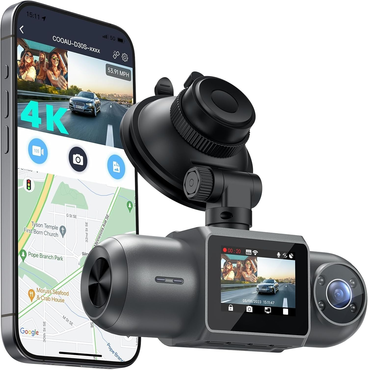 D30S 4K Dash Cam with GPS , Front and Inside Dual 2.5K 1080P, Camera ...